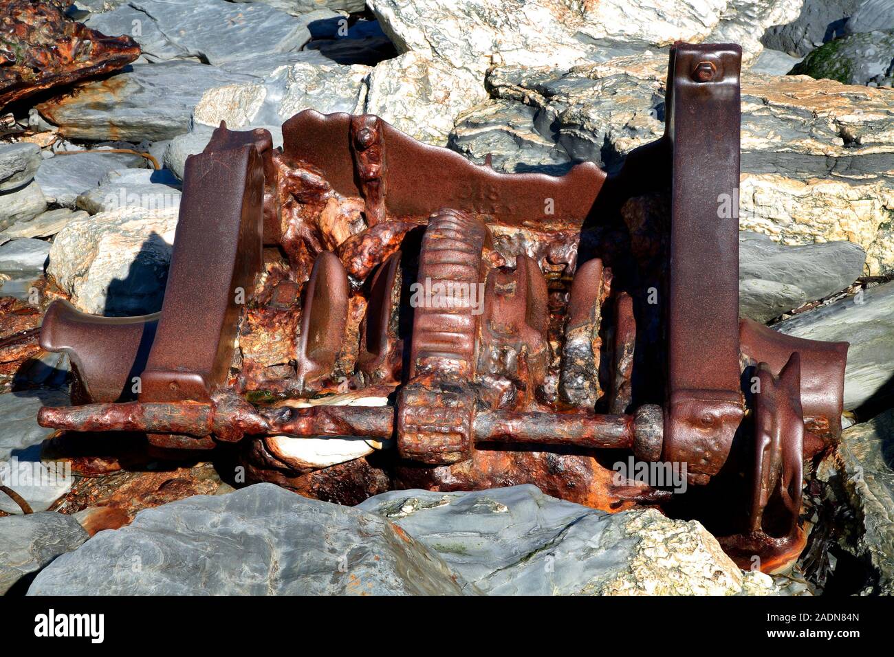 Remains of a shipwreck. Photographed on Rockham beach, north Devon, UK ...