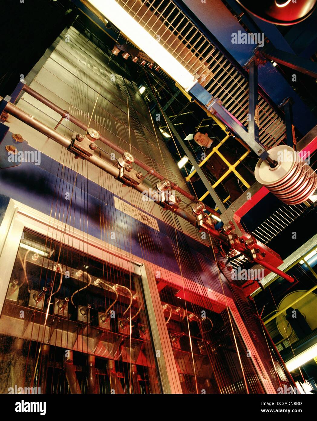 Wire manufacture. Machine used in the production of metal wire. Strands ...