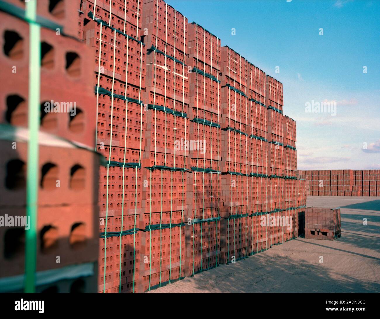 Brickworks. Stacks of new bricks at a brickworks, Aldridge, West ...