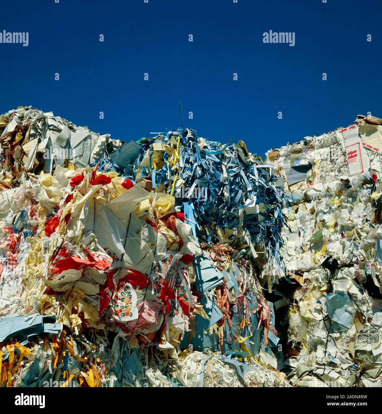 Bundles of shredded waste paper, stockpiled prior to recycling Stock ...