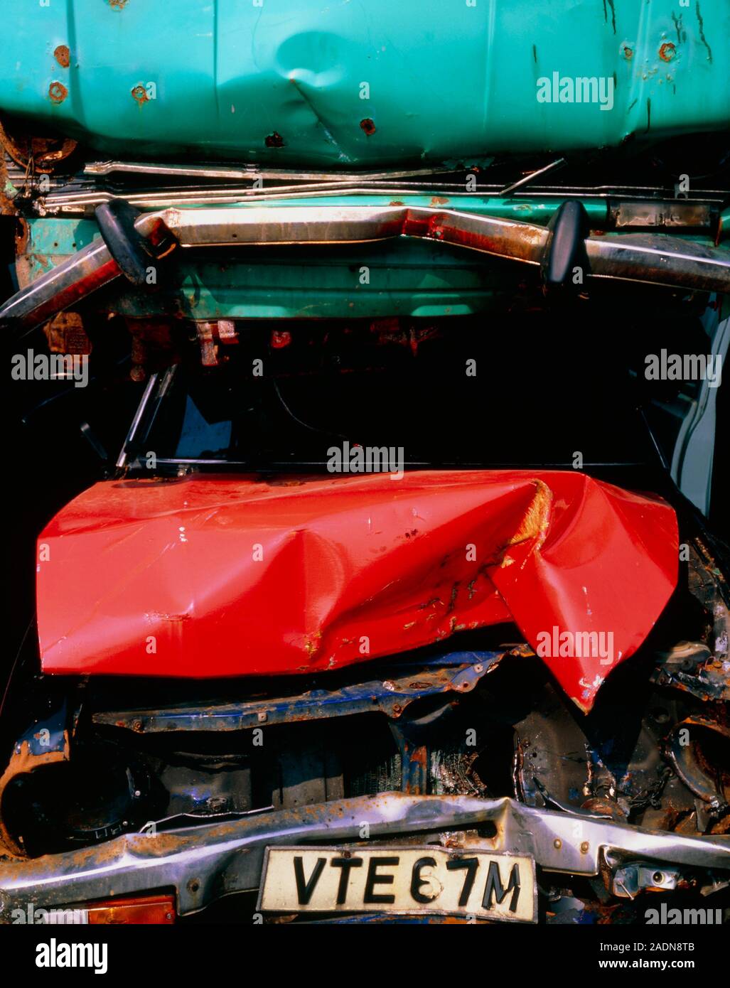 Cars in a scrapyard. Once stripped of all useful spare parts, the cars ...