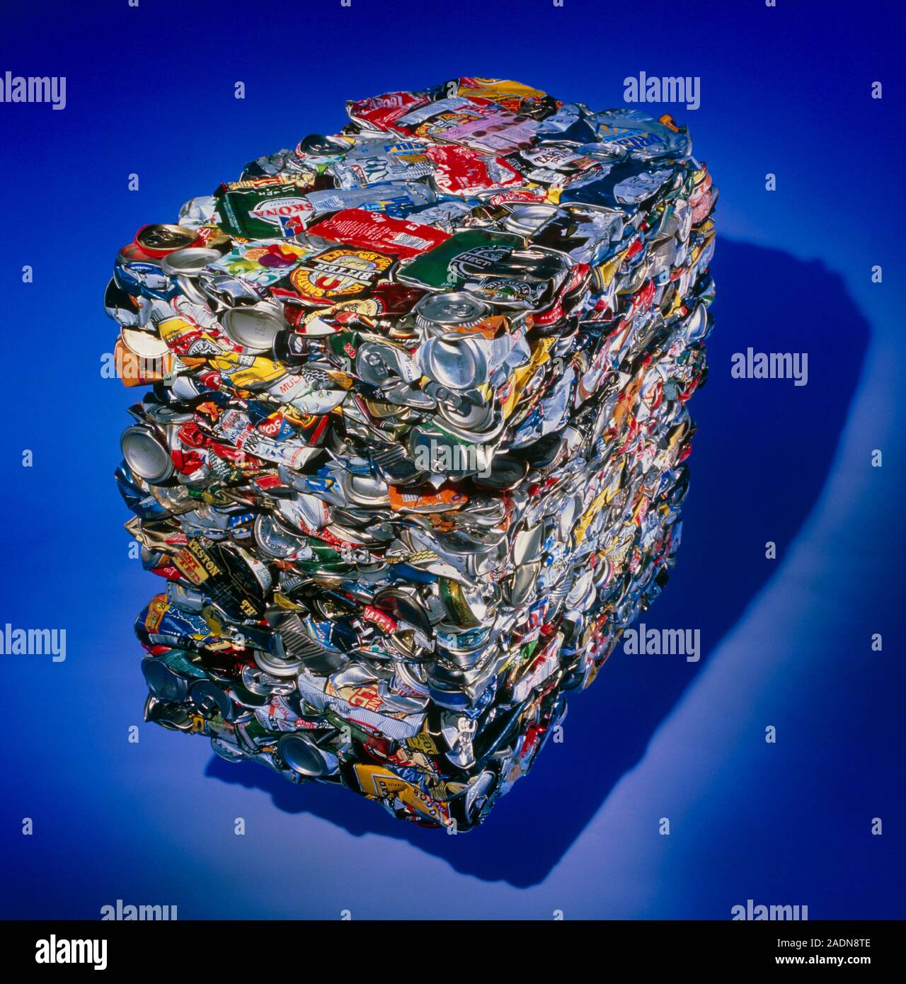 Aluminium recycling. Cube of compressed aluminium cans waiting for ...