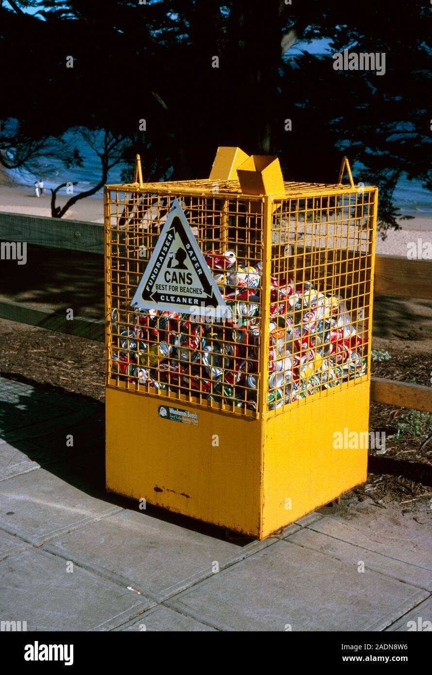 Aluminium recycling. Aluminium drinks can collection point where the ...