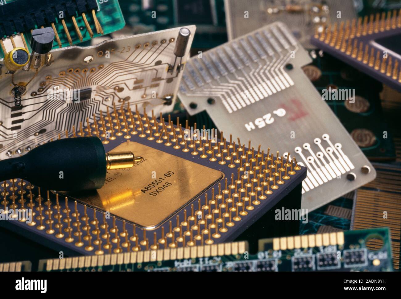 Electronic scrap. Pile of discarded computer components. Modern ...