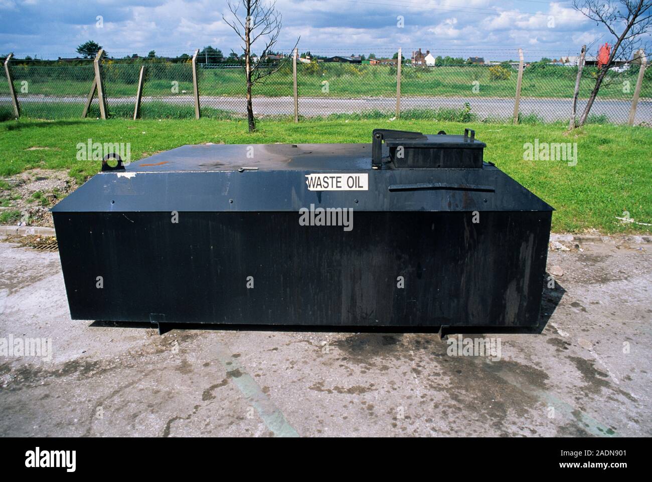 Waste oil tank at a recycling centre. Photographed in Warrington ...