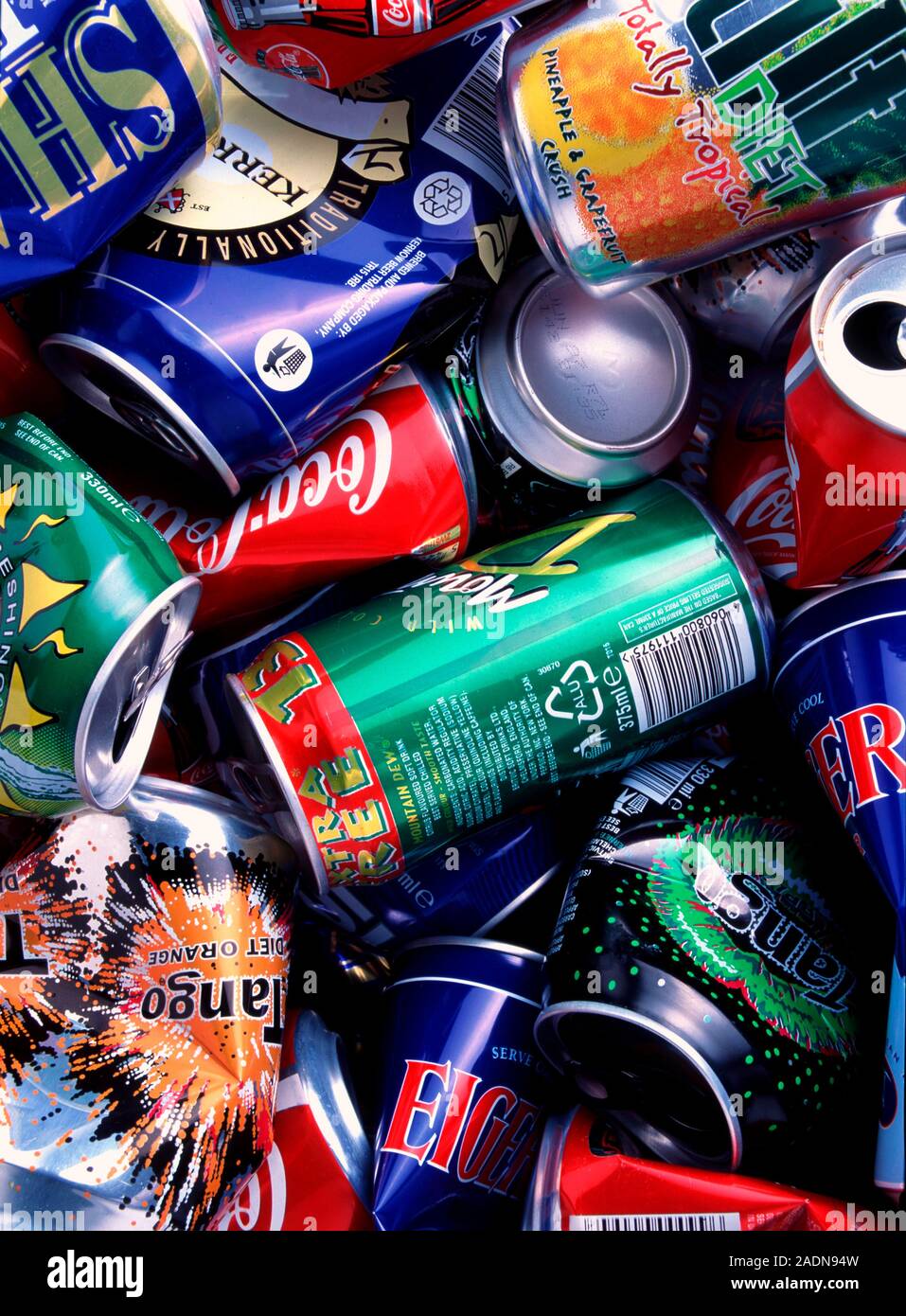 Aluminium cans for recycling. Collection of aluminium drinks cans ready ...