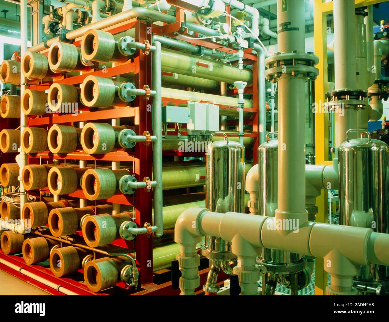 Waste water treatment. Pipework at a plant for the treatment of ...