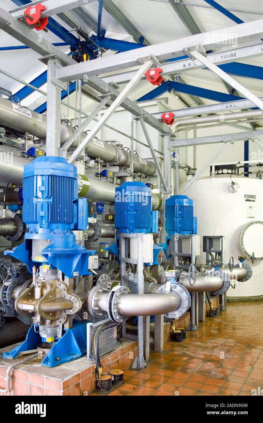 Microfiltration plant. Pumps for a membrane filter system at a water ...