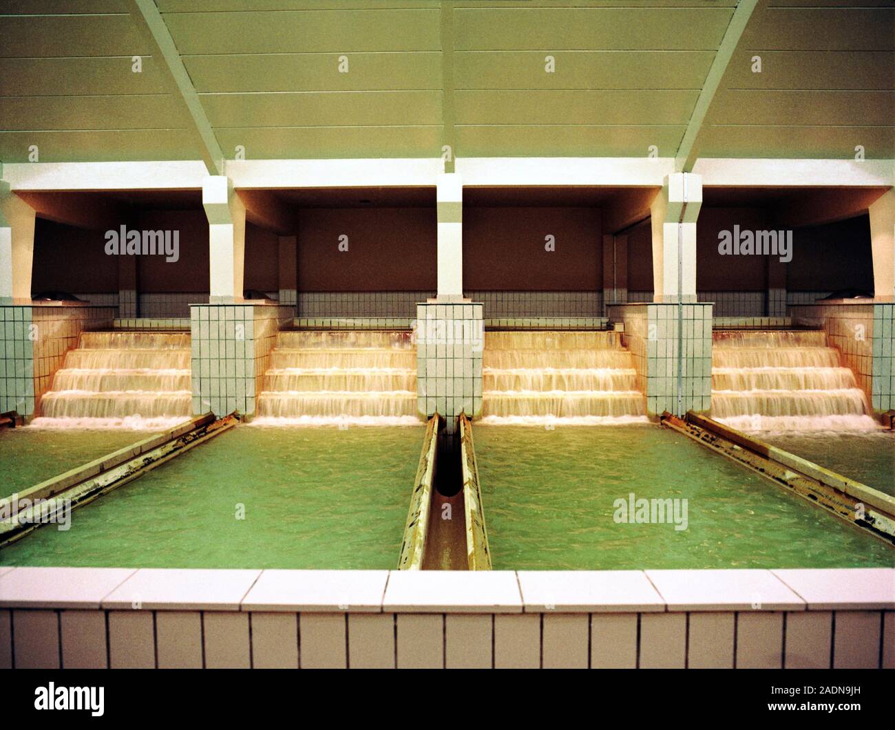 Drinking water treatment. Interior of a building for the aeration of ...