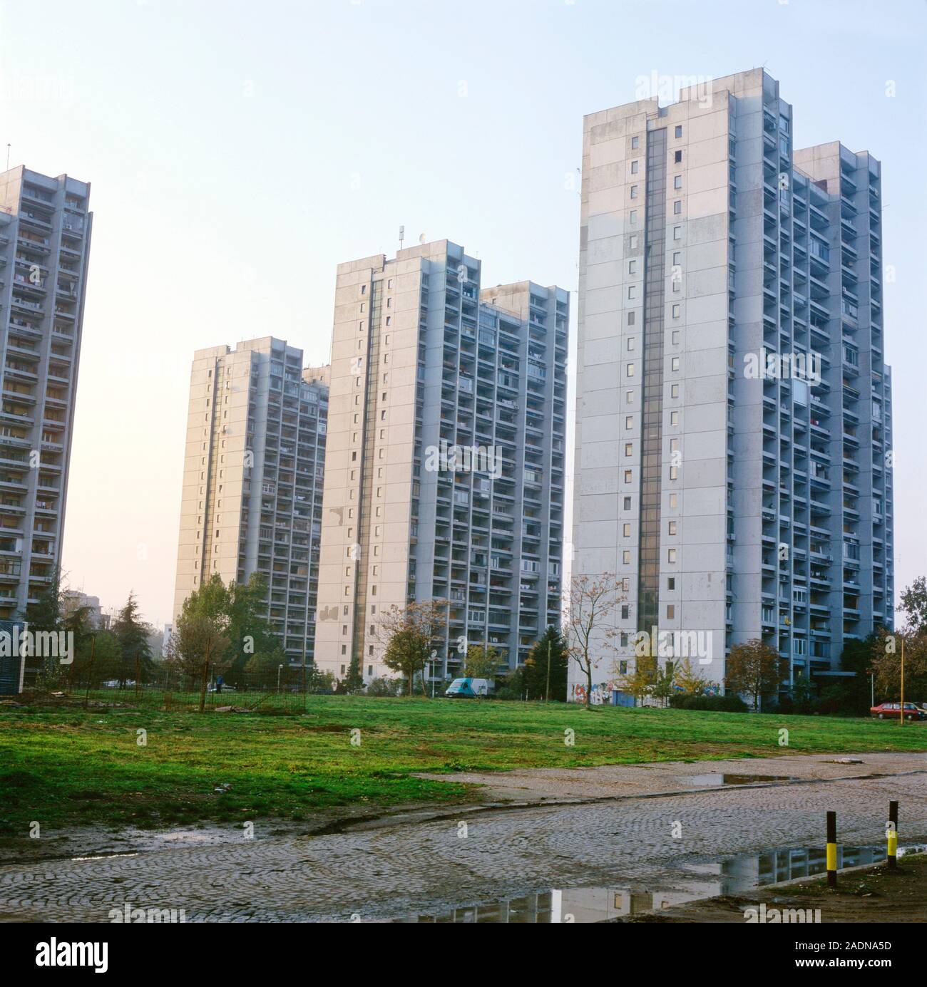 Residential tower blocks. These tower blocks are in Zenum, Serbia. They ...