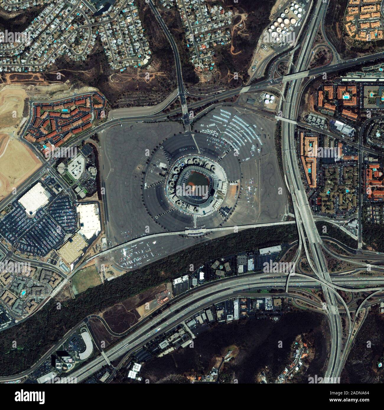 Sports stadium. Satellite image of the area around Qualcomm Stadium ...