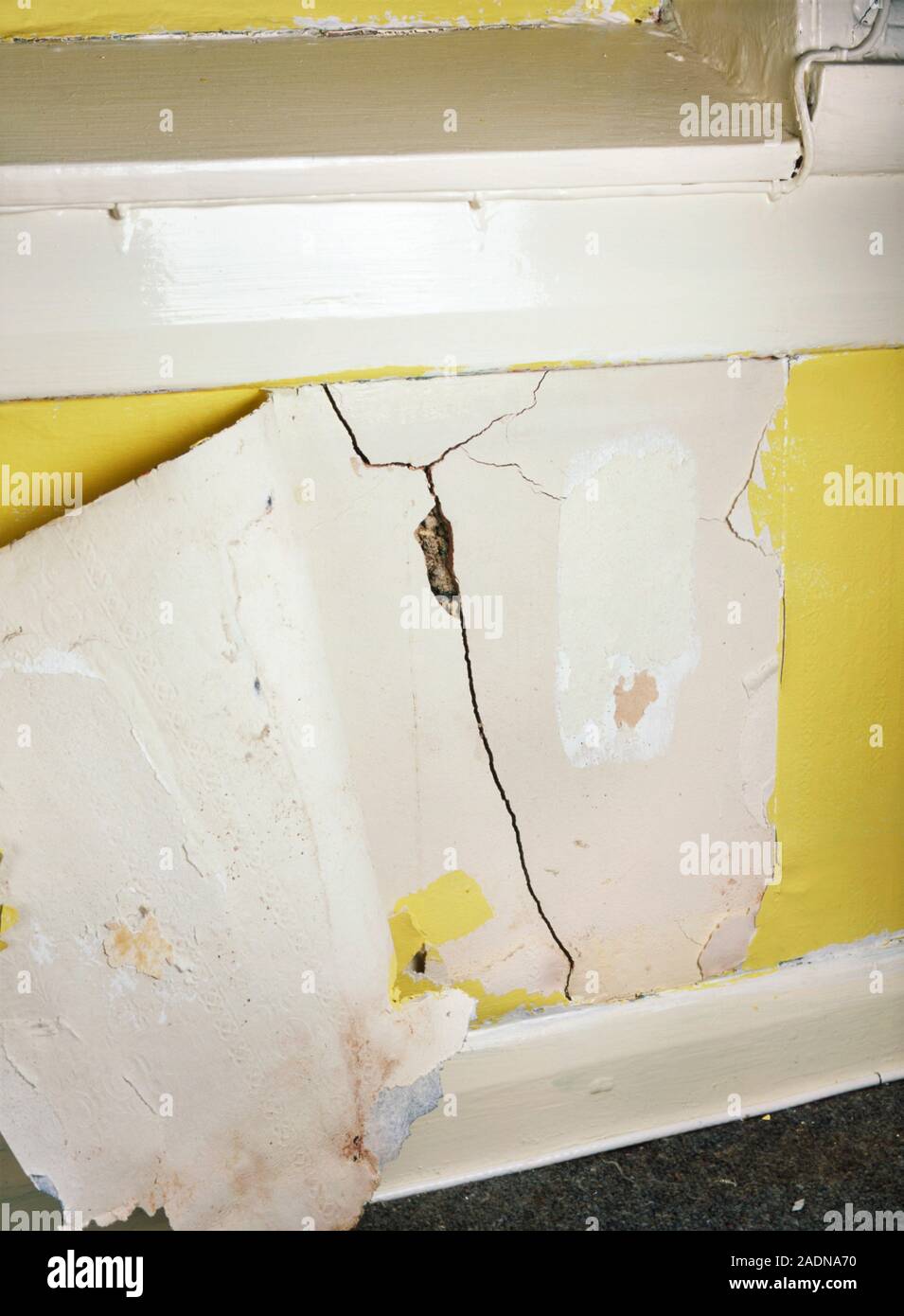Subsidence. Crack in a wall below a bay window in a Victorian terraced ...