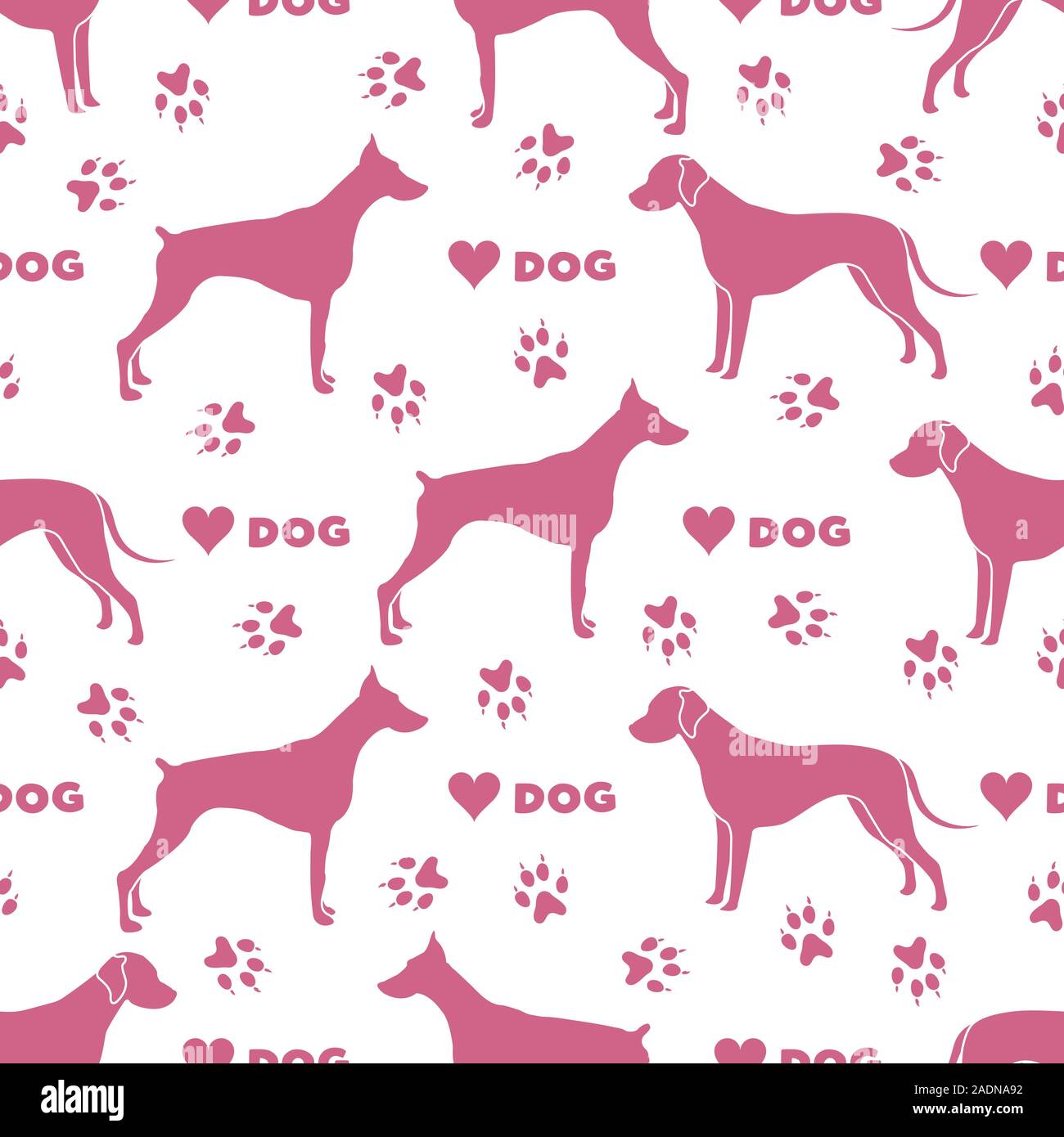 Vector seamless pattern with dogs of different breeds, dog tracks ...
