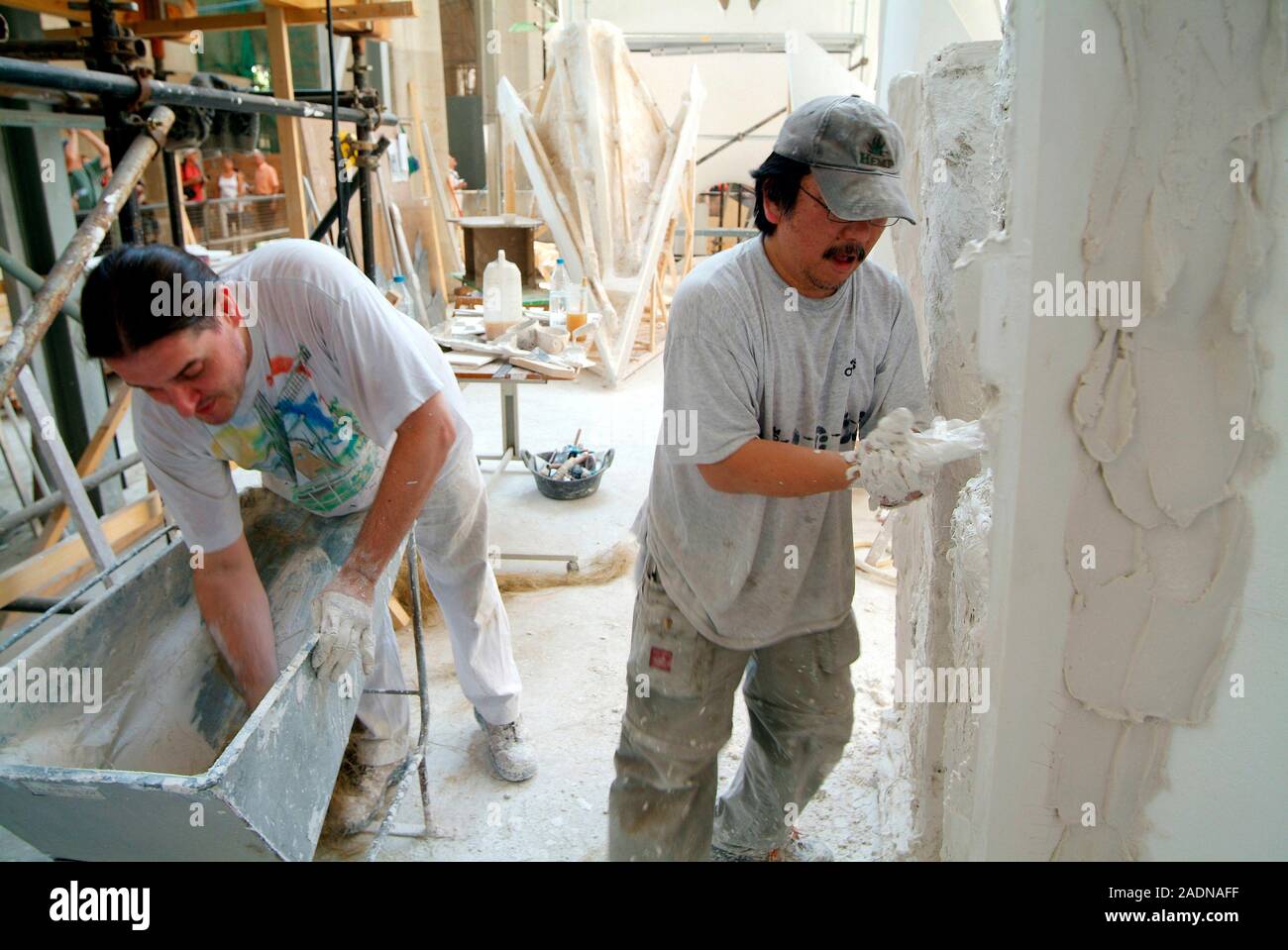 La Sagrada Familia construction. Craftsmen constructing plaster models ...