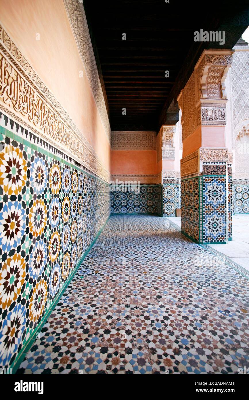 Moroccan corridor. This corridor is part of the Ben Youssef Medersa ...