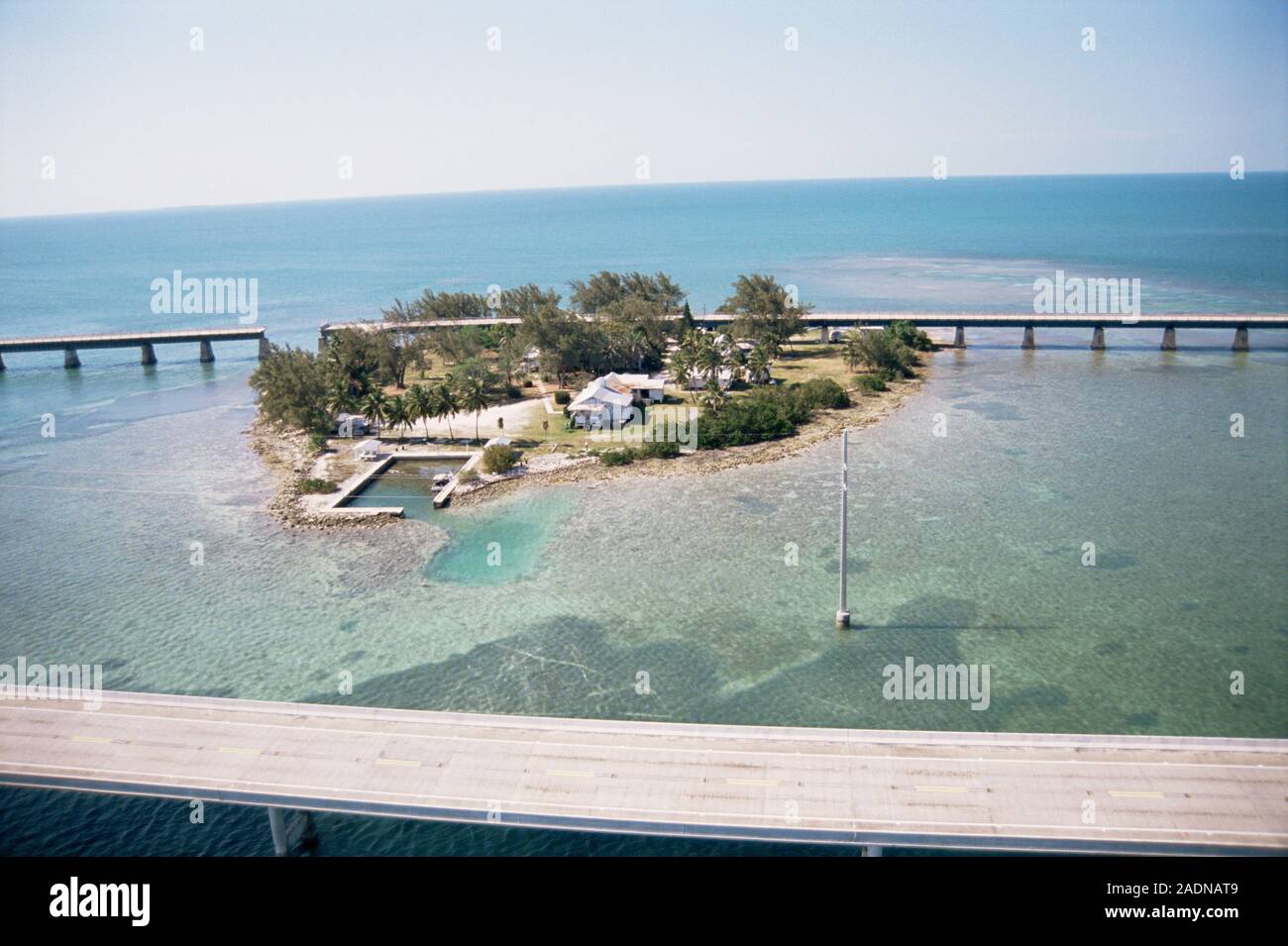 Seven Mile Bridge, over Pigeon Key, in the Florida Keys, USA. The old ...
