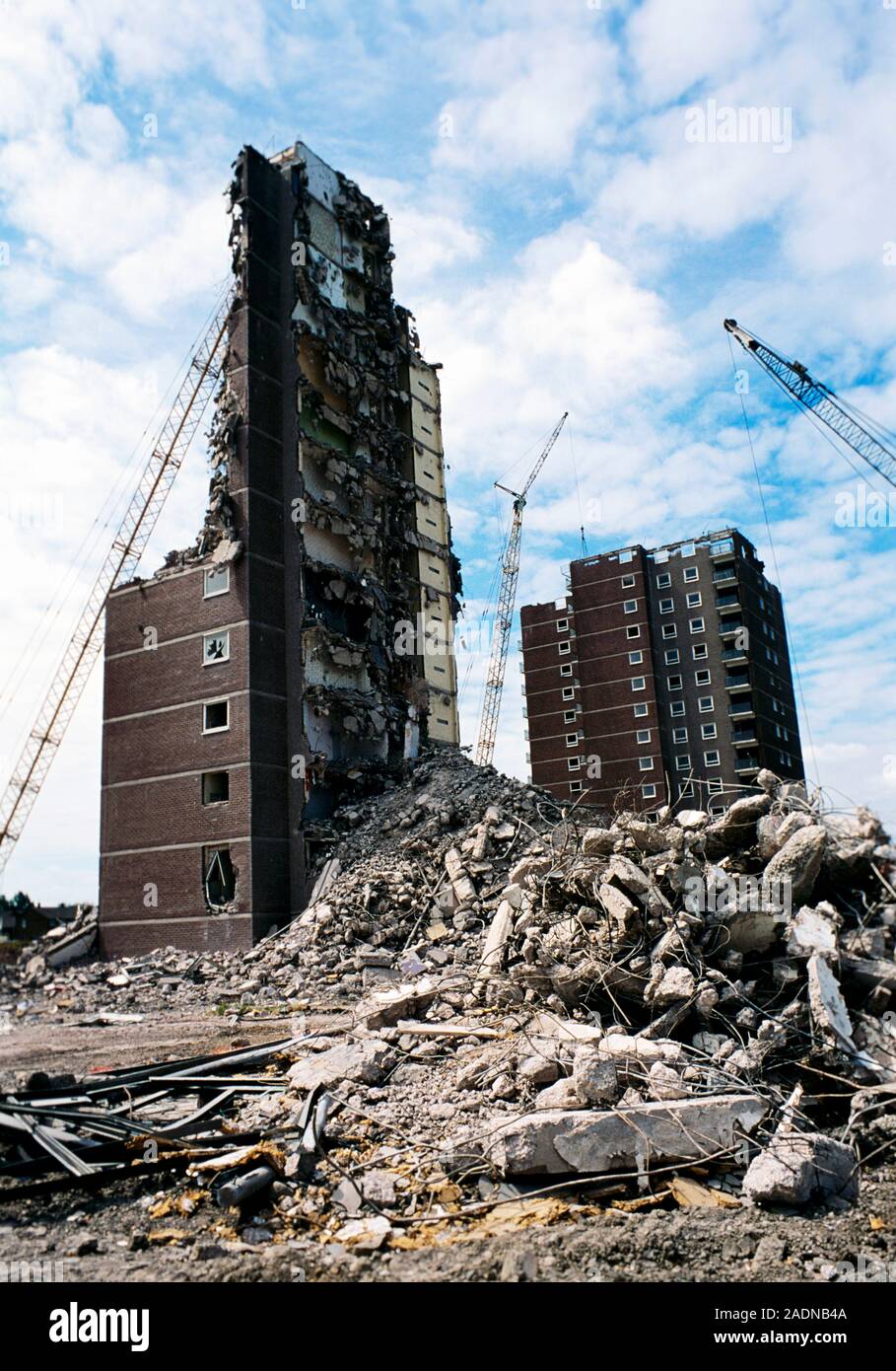 Tower block demolition. Demolition of local authority flats ...