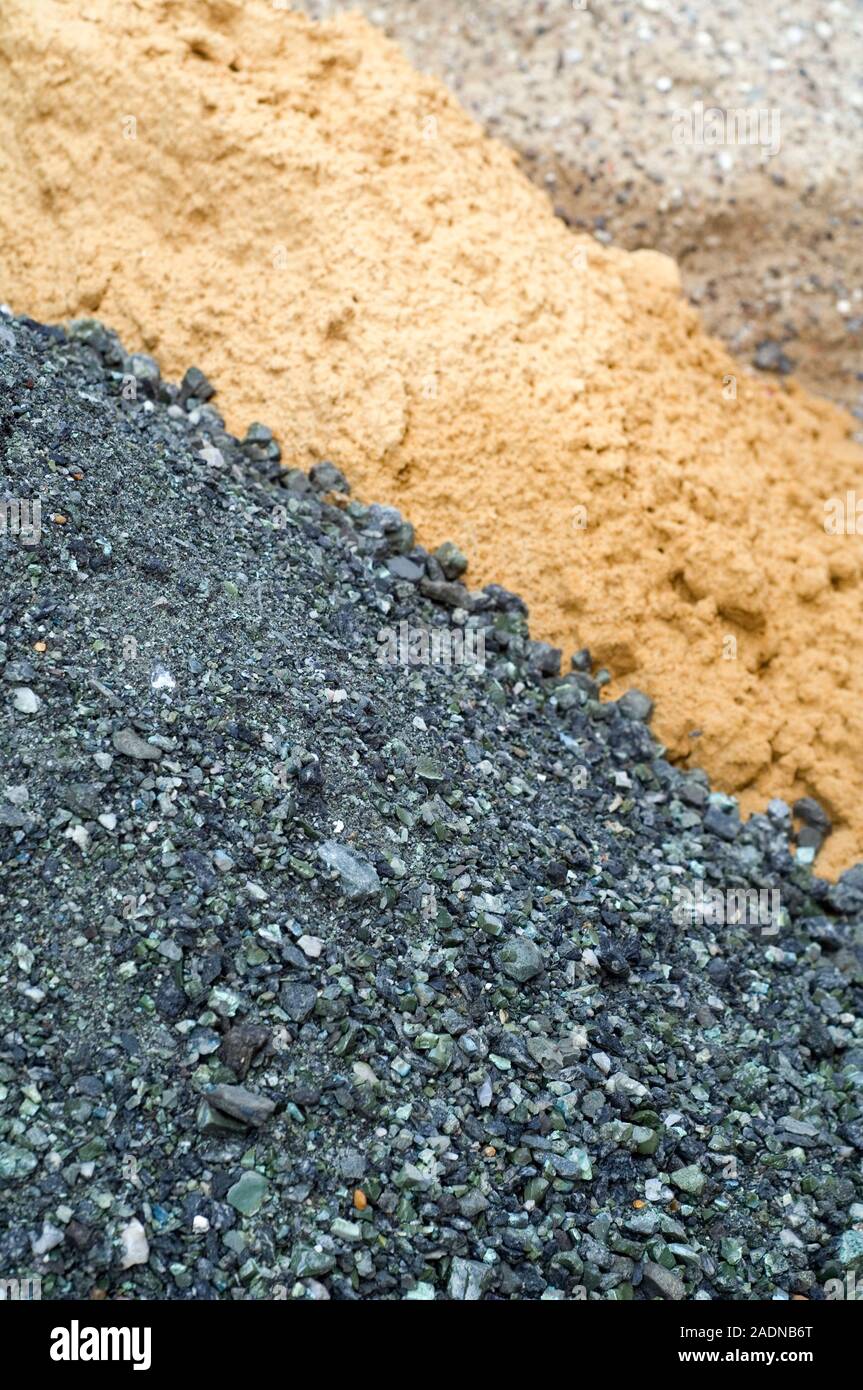 Three types of sand on a building site Stock Photo - Alamy