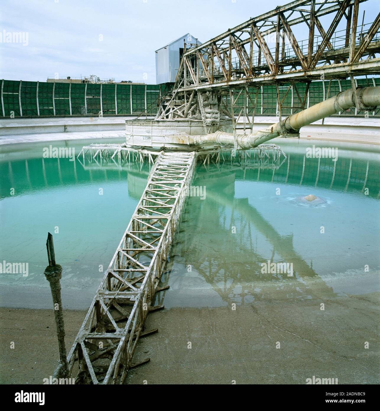Magnesium mining. Settling pool at a mineral works where sea water is ...