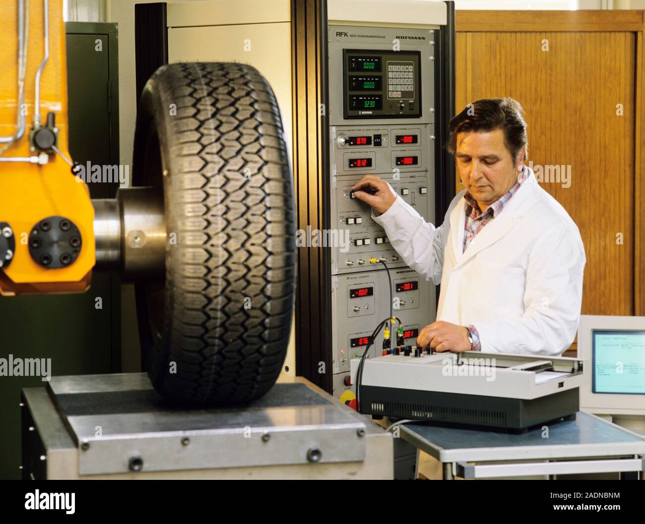 Tyre testing at a tyre manufacturing plant. Photographed in Germany ...