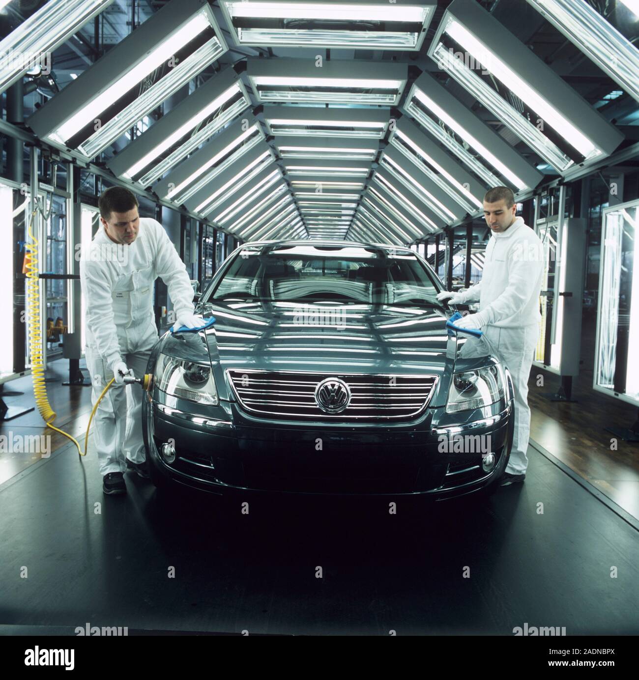Car production line at the Volkswagen Transparent Factory, Dresden ...