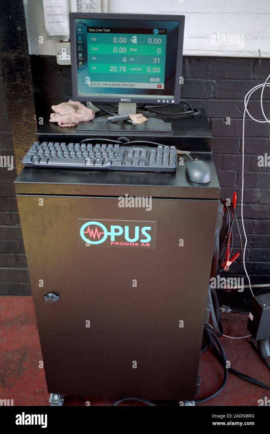Car emissions test. Results on the screen of a computer that tests a ...
