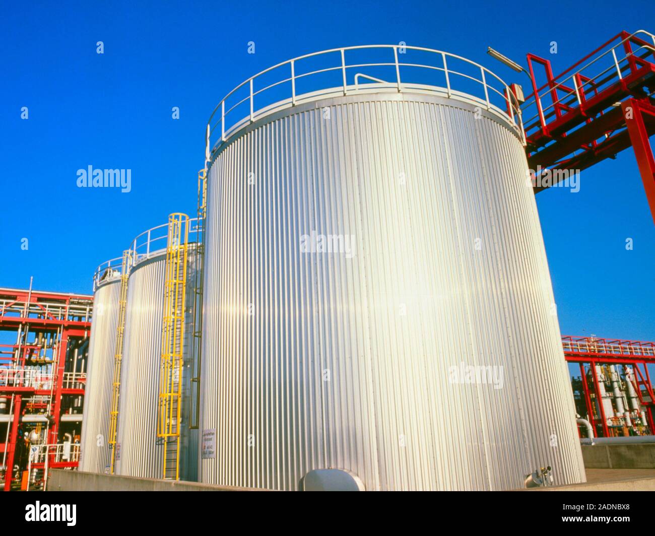 Storage tank. Storage tanks at a chemical factory. These tanks may be ...