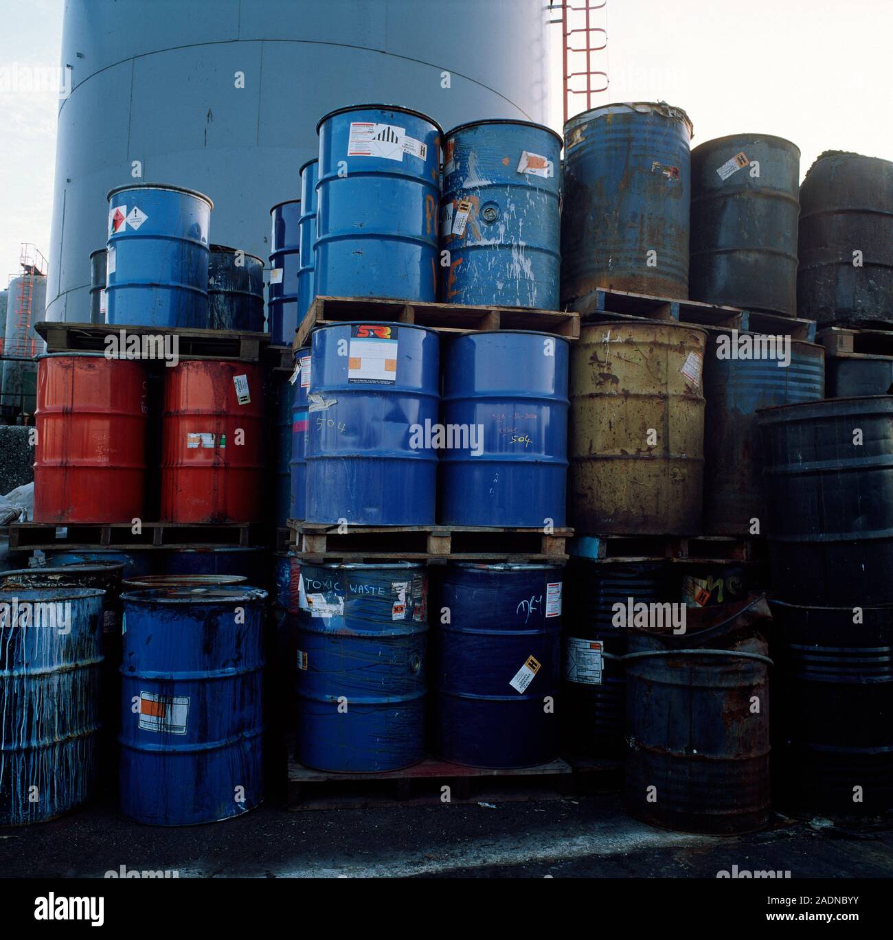 Toxic waste. Drums of toxic chemical waste at a chemical waste disposal ...