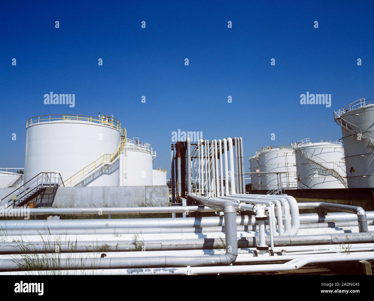 Tank farm. Tanks at a chemical plant used to store petroleum Stock ...