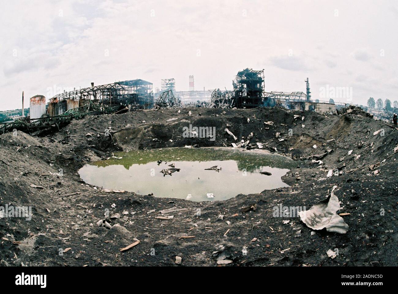 AZF industrial disaster. Water-filled crater that formed following the ...