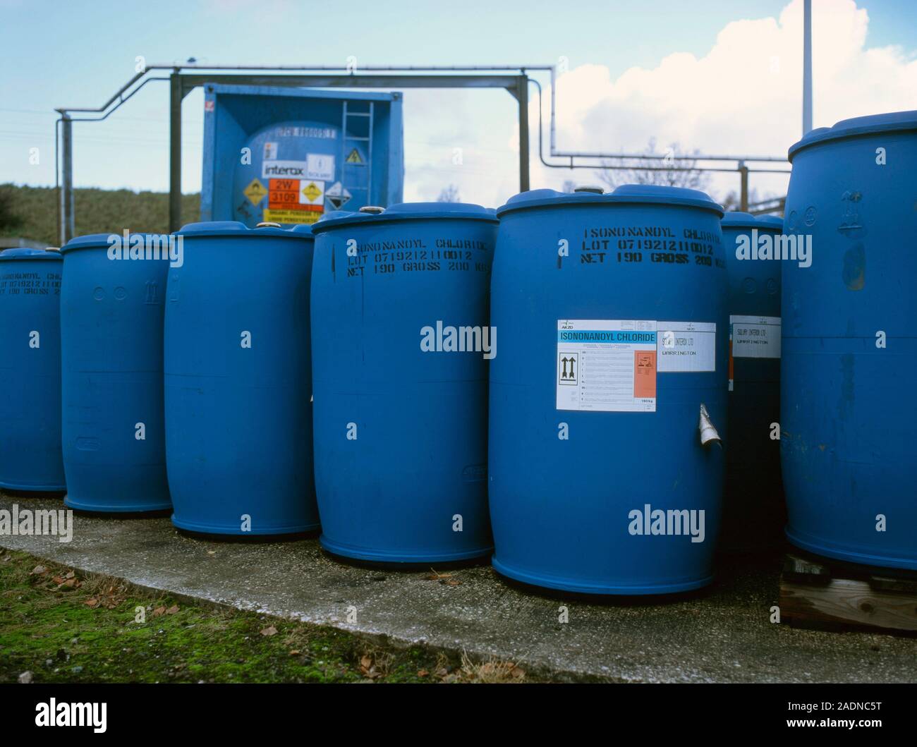 Chemical storage. Drums containing isononanol chloride at a chemical ...