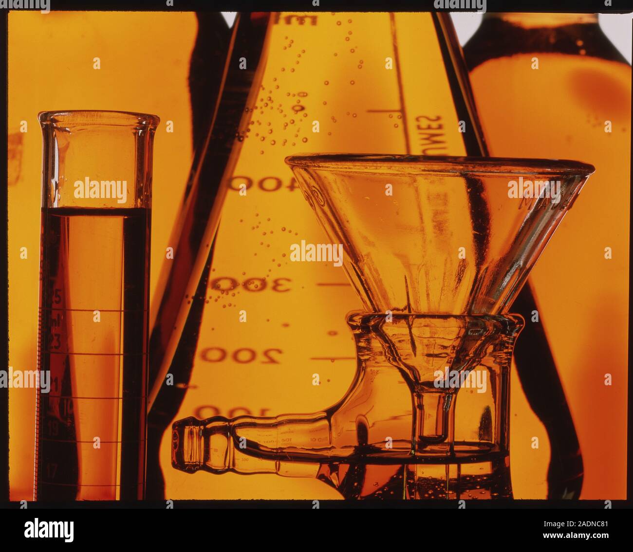 Laboratory glassware. Close-up of an assortment of laboratory glassware ...