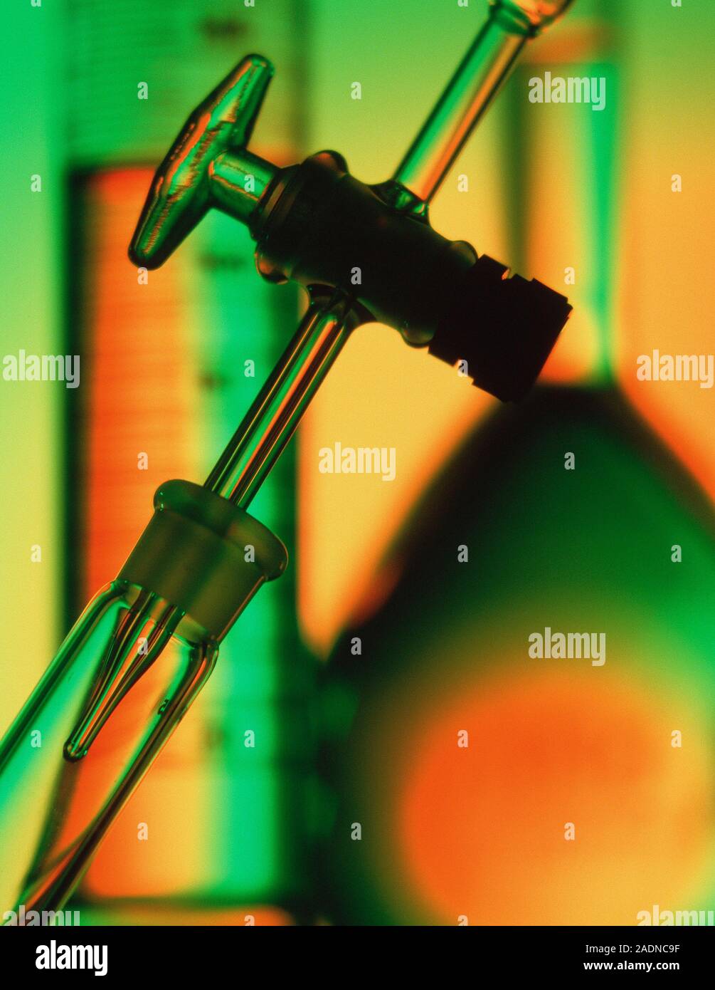 Burette. Valve and tip of a laboratory burette with the tip placed ...