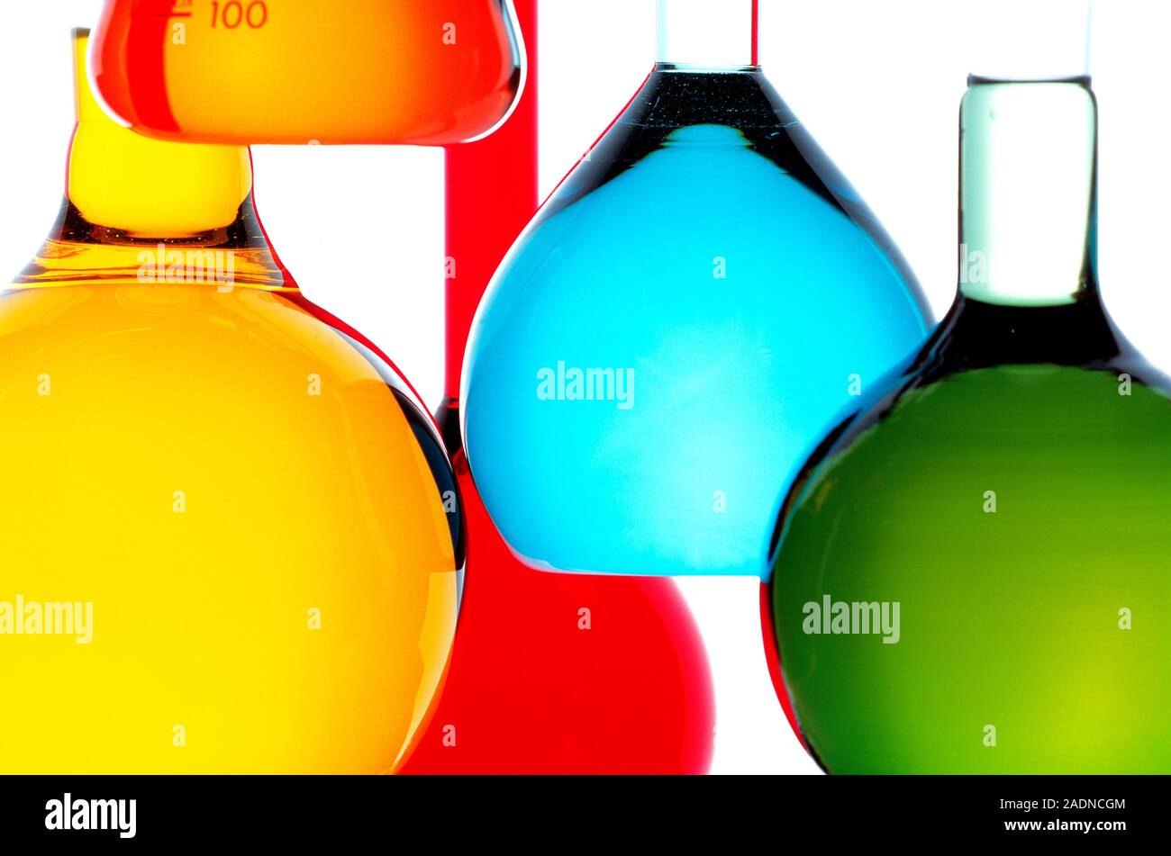 Laboratory glassware. View of an assortment of laboratory flasks ...