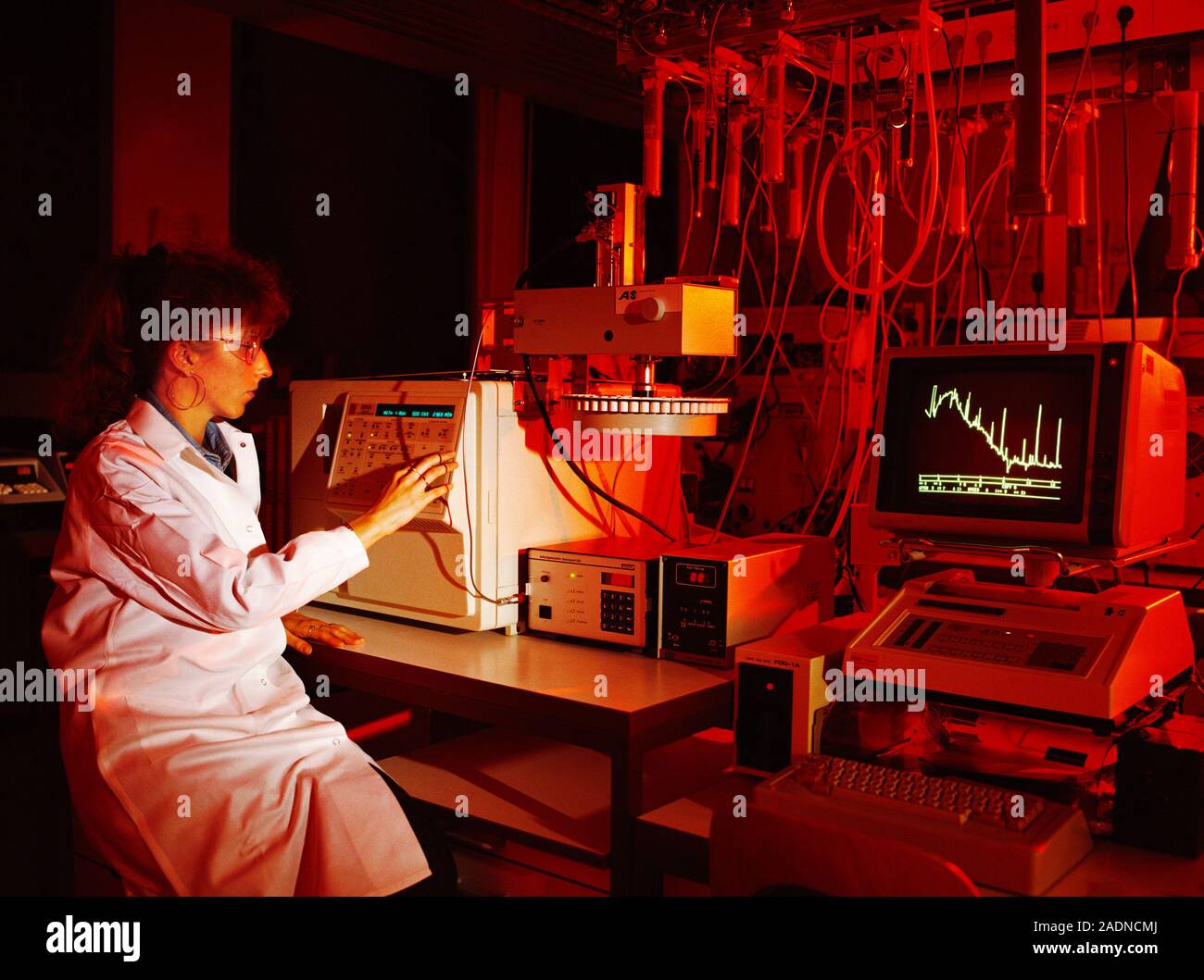 HPLC analysis. Researcher using a high-performance liquid ...