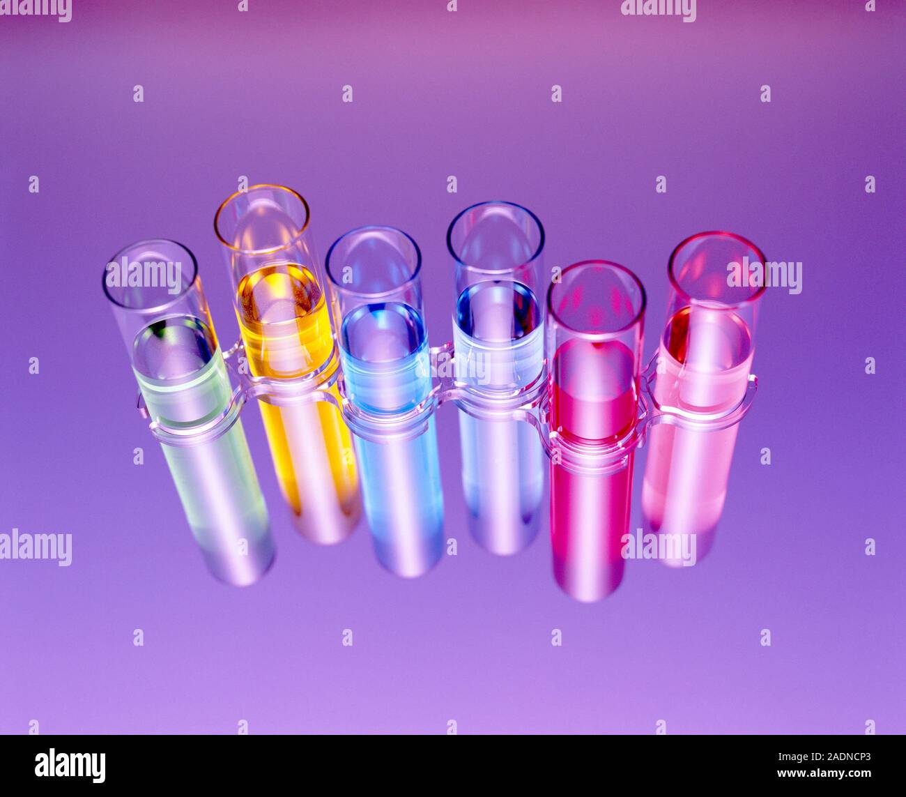 Chemistry. Coloured liquids in test tubes Stock Photo - Alamy