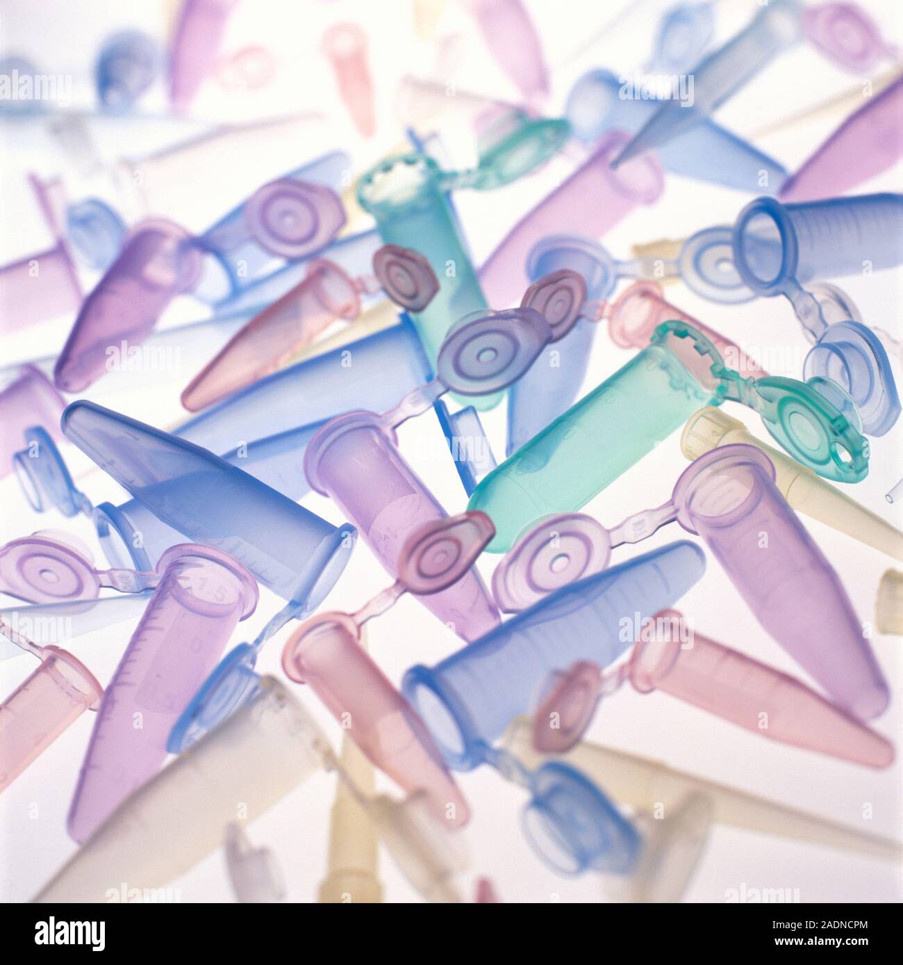 Pipette tips and sample tubes. Assorted disposable plastic pipette tips ...