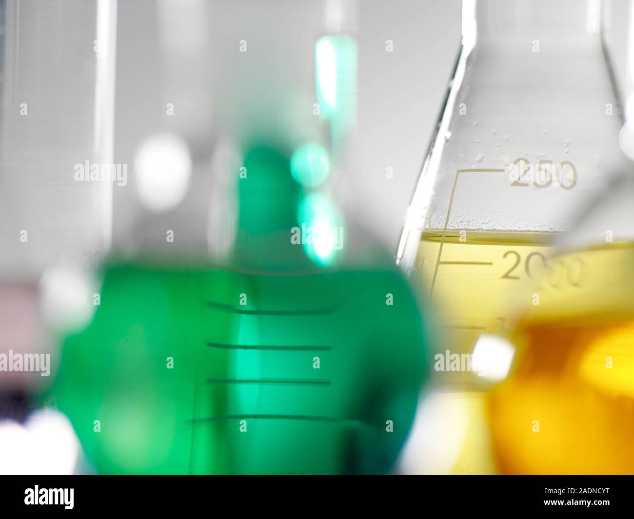 Laboratory glassware containing chemical fluids Stock Photo - Alamy