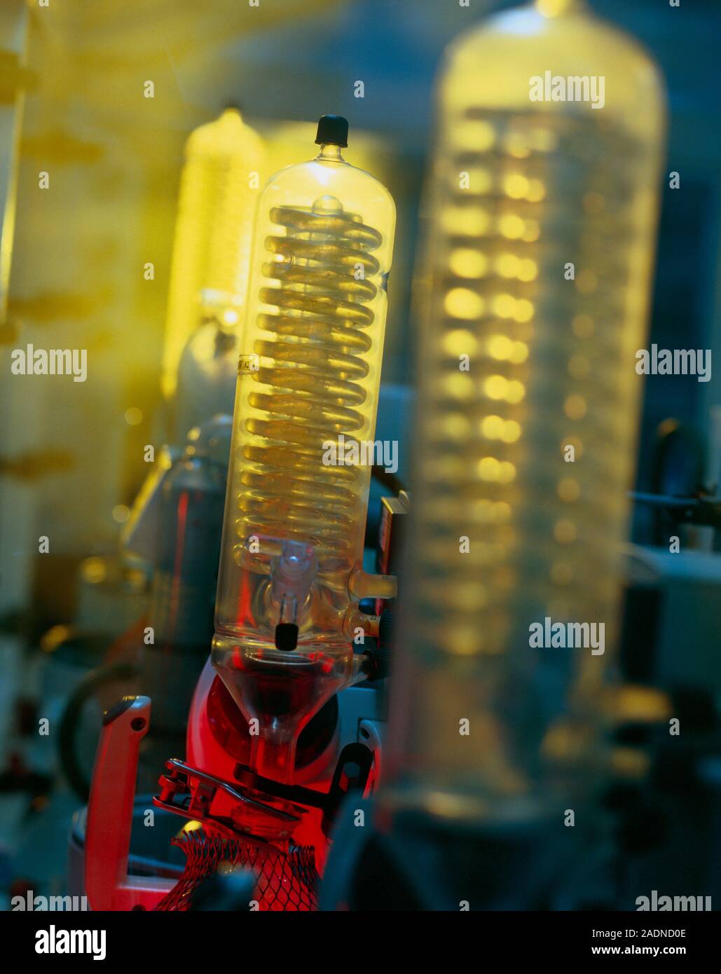 Glassware for distilling chemicals. This apparatus is known as a Graham ...