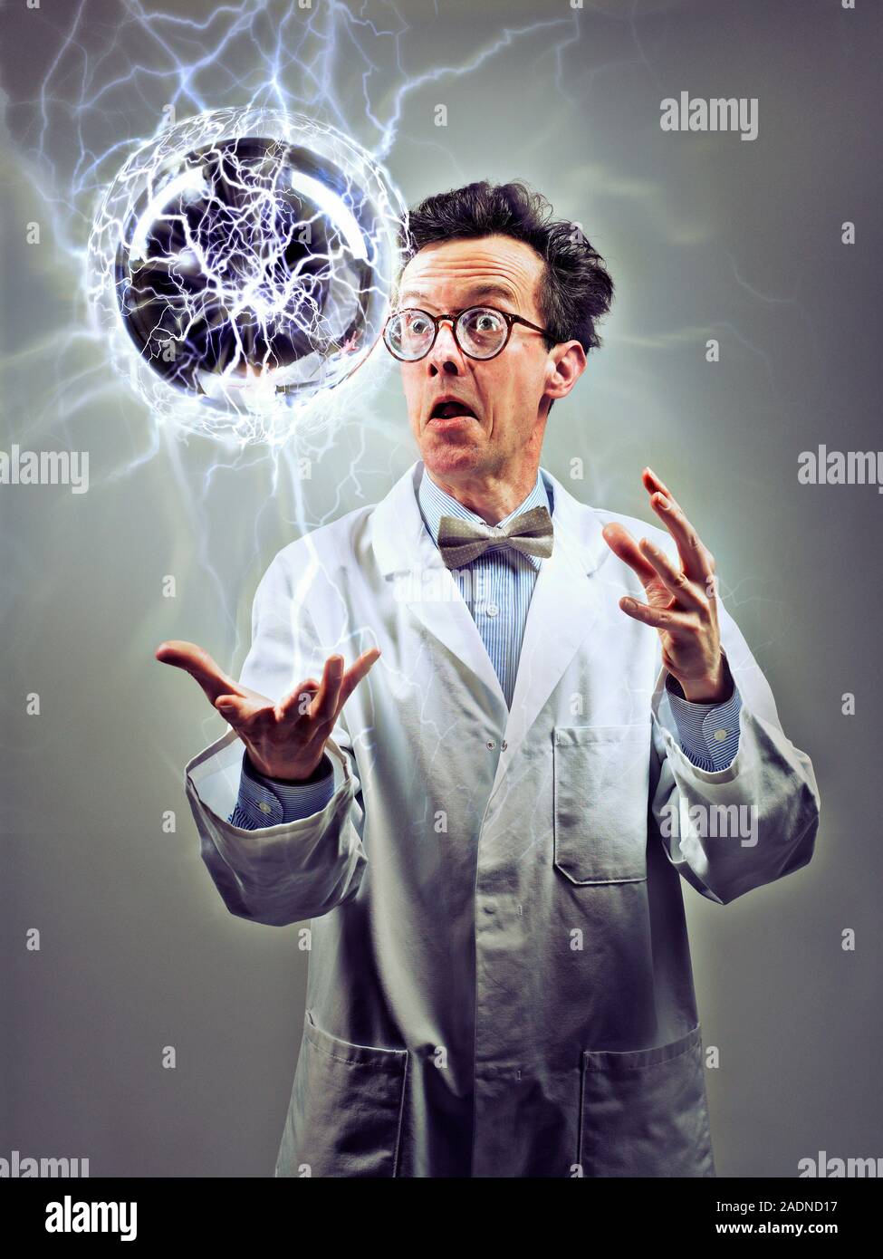 Mad scientist with a floating orb, conceptual computer artwork Stock ...
