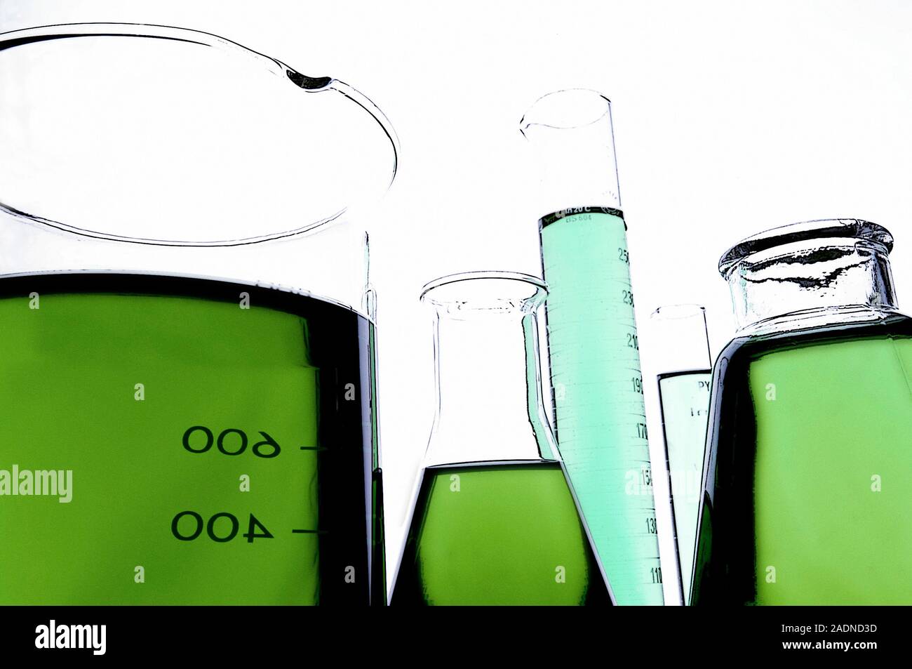 Laboratory glassware containing liquids Stock Photo - Alamy