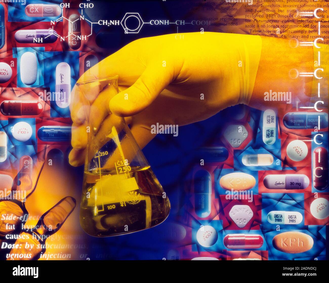 Drug manufacture. Conceptual computer artwork of the manufacture of ...