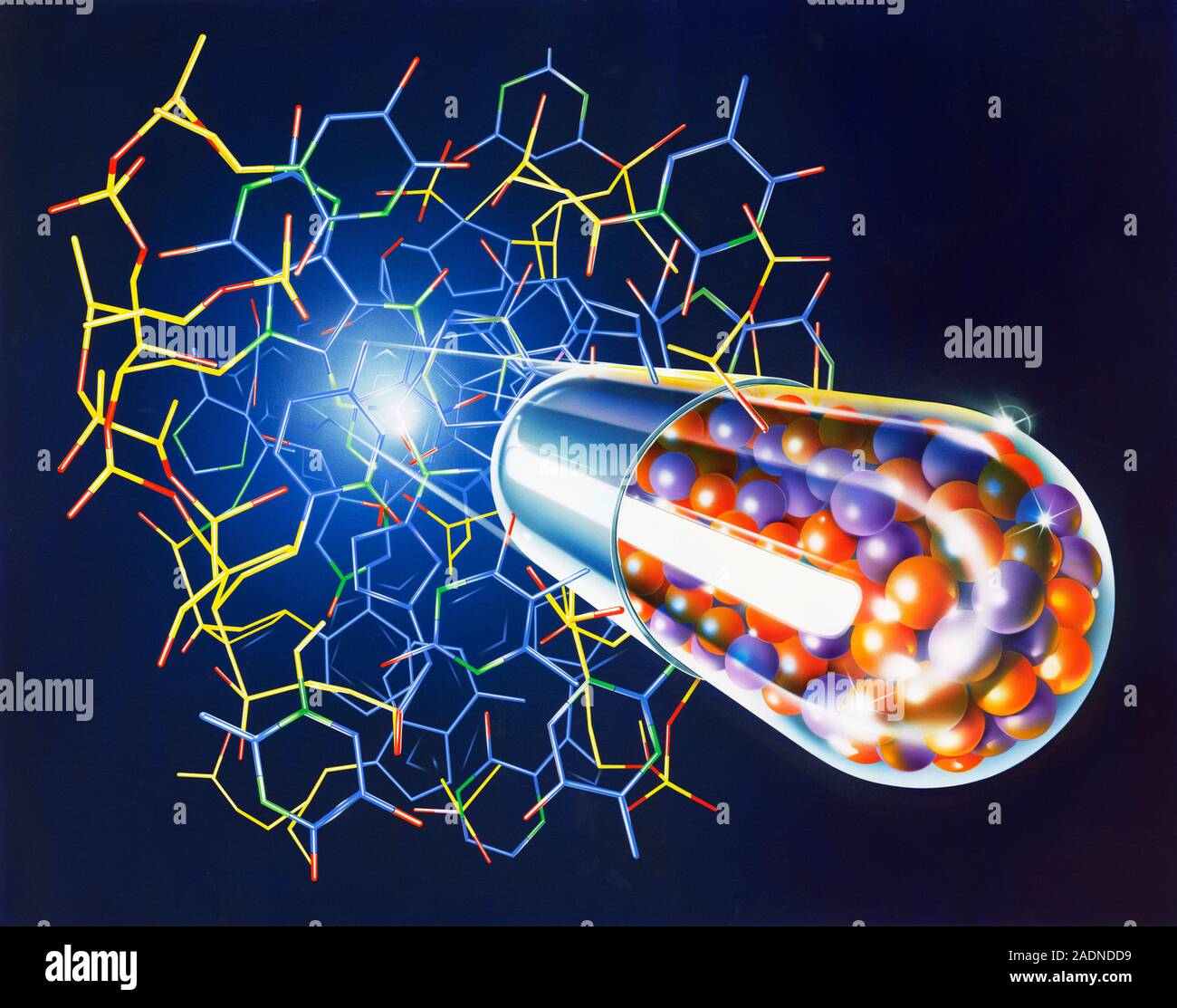 Drug development. Conceptual computer artwork of a molecular structure ...
