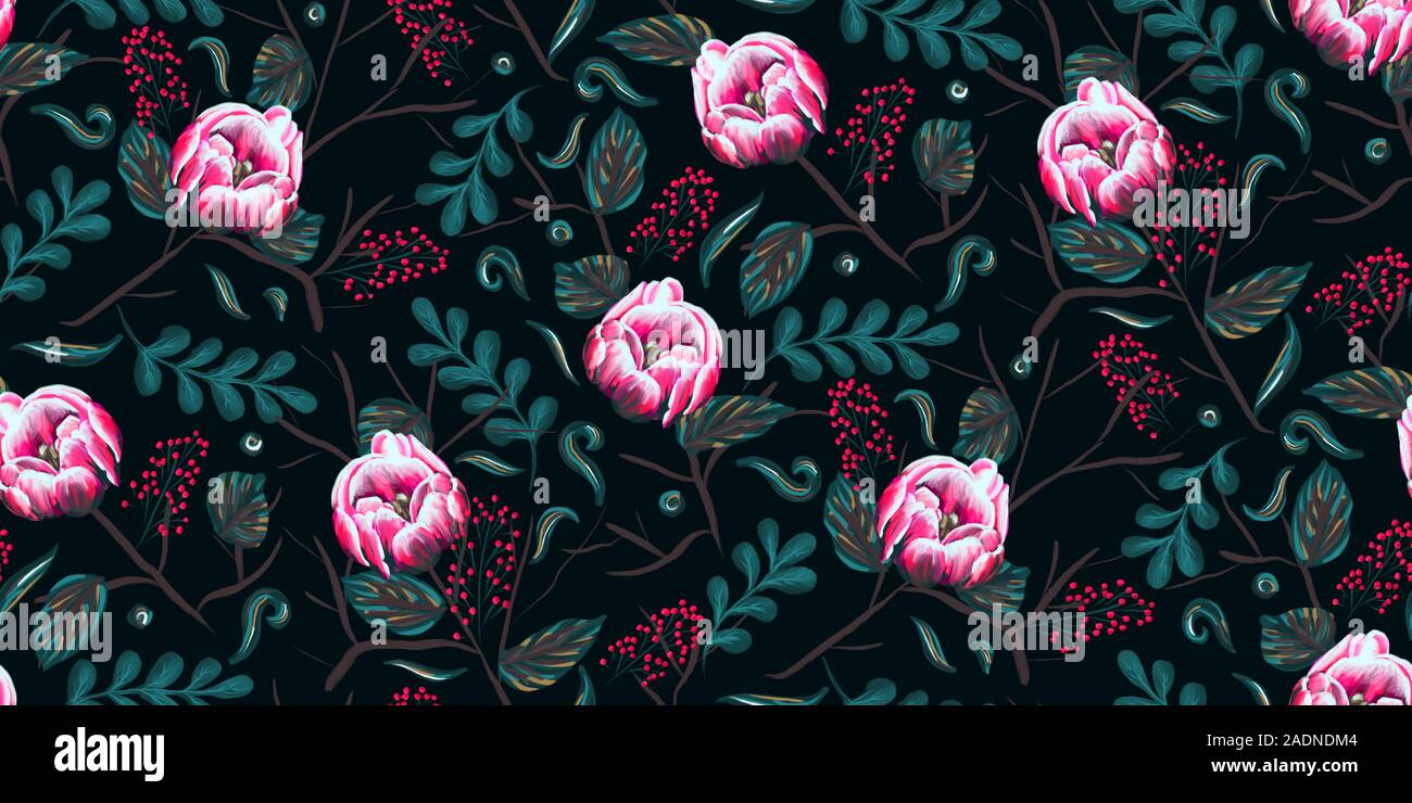 Gorgeous dark moody floral pattern on black Stock Photo - Alamy