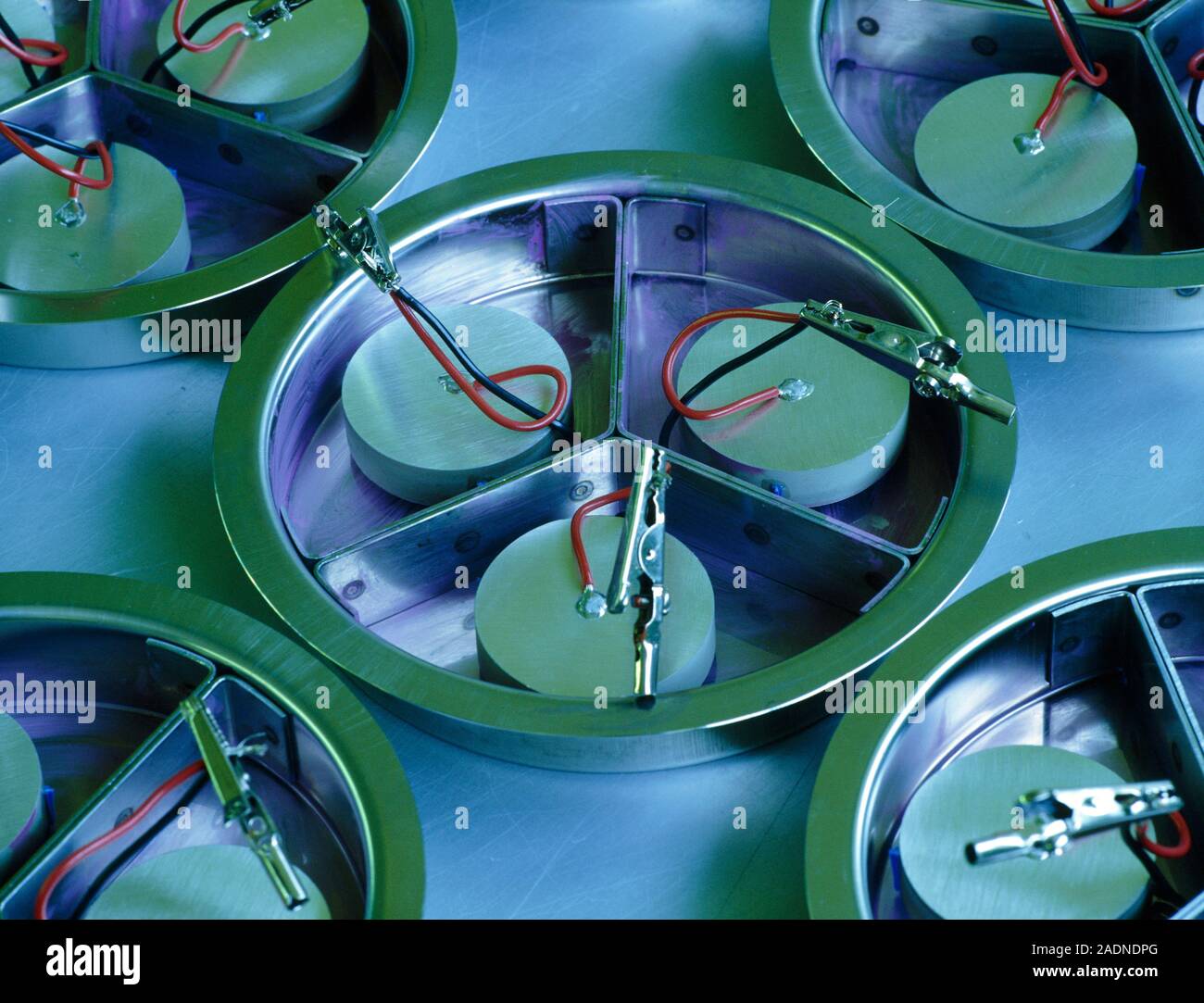 Ultrasound sensor production. Collection of assembled ultrasound ...