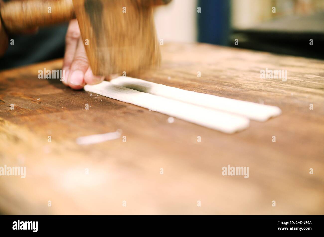 Papyrus paper production. Image 1 of 5. Strips of pith from the papyrus ...