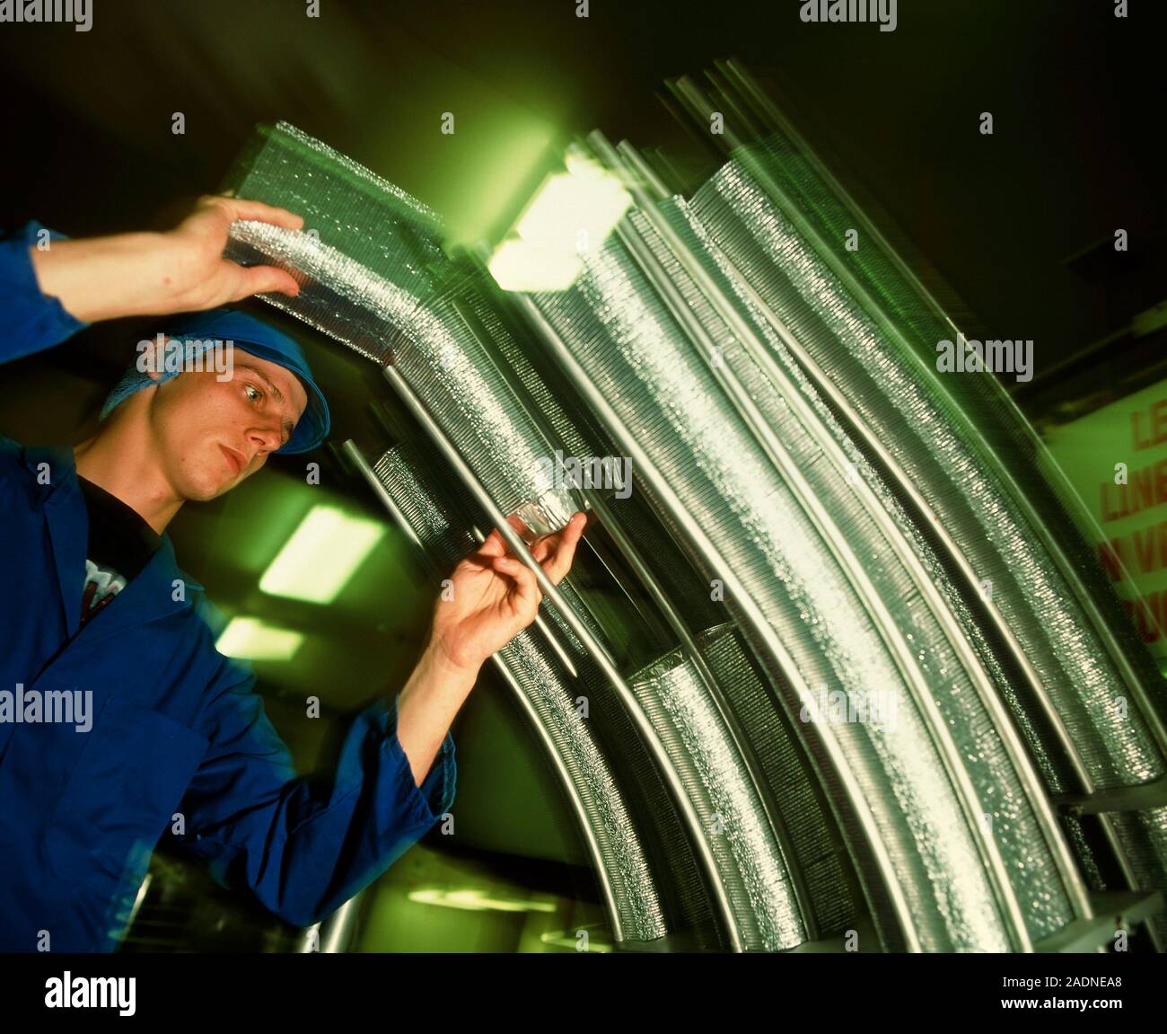 Food packaging. Factory worker loading foil containers for packaging ...