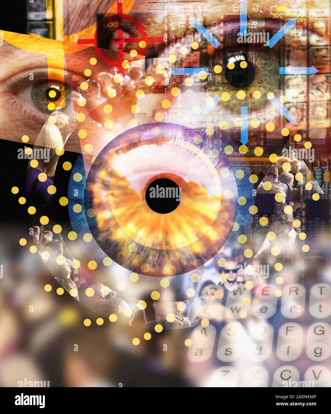 Computer surveillance. Conceptual computer artwork of human eyes and ...