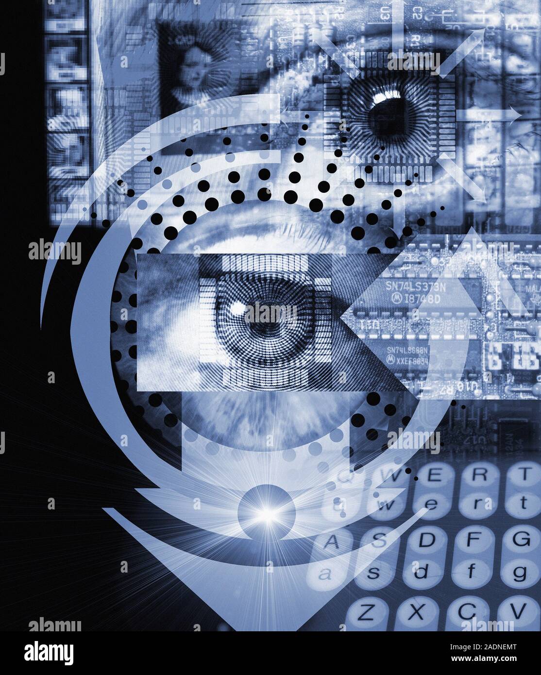 Computer surveillance. Conceptual computer artwork of human eyes ...