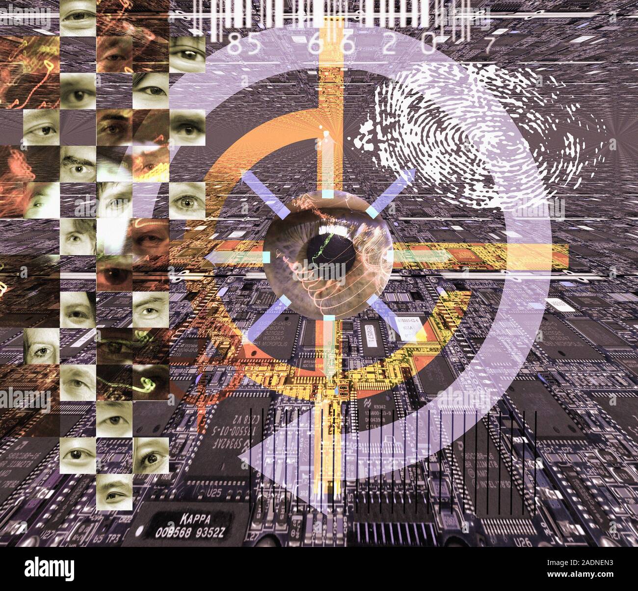 Computer surveillance. Conceptual computer artwork of human eyes ...